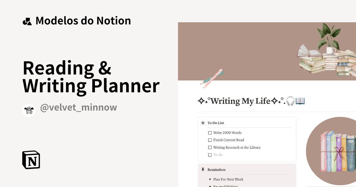 Modelo Reading & Writing Planner | Marketplace do Notion