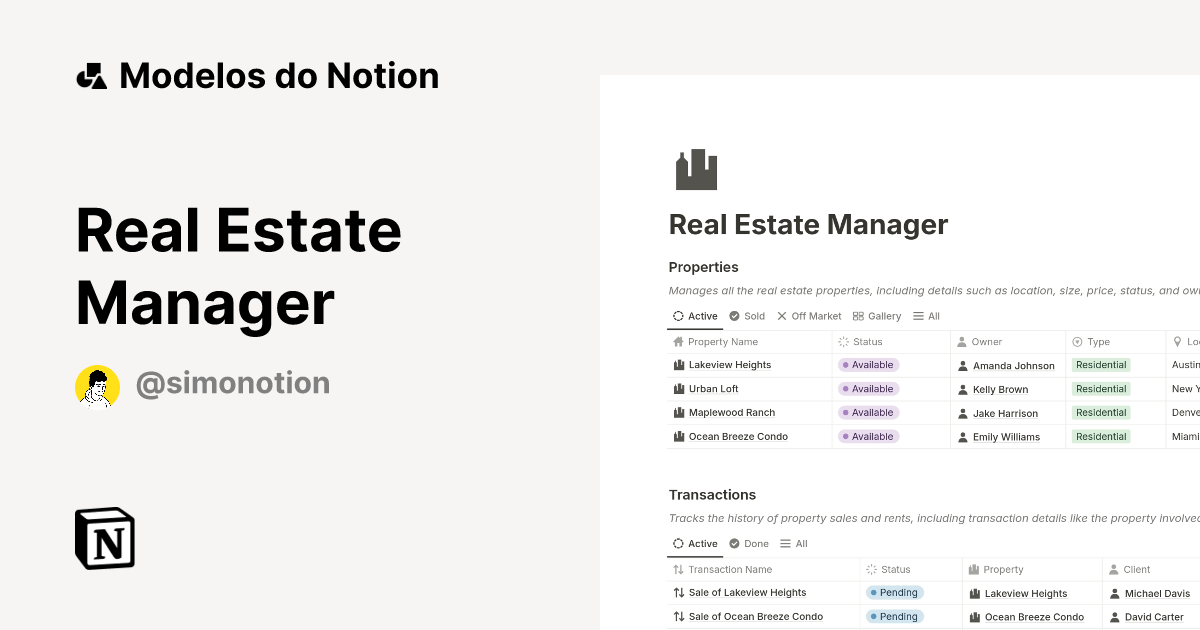 Modelo Real Estate Manager | Marketplace do Notion