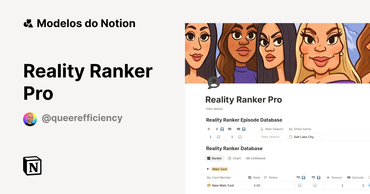 Reality Ranker Pro Modelo por QueerEfficiency | Marketplace do Notion