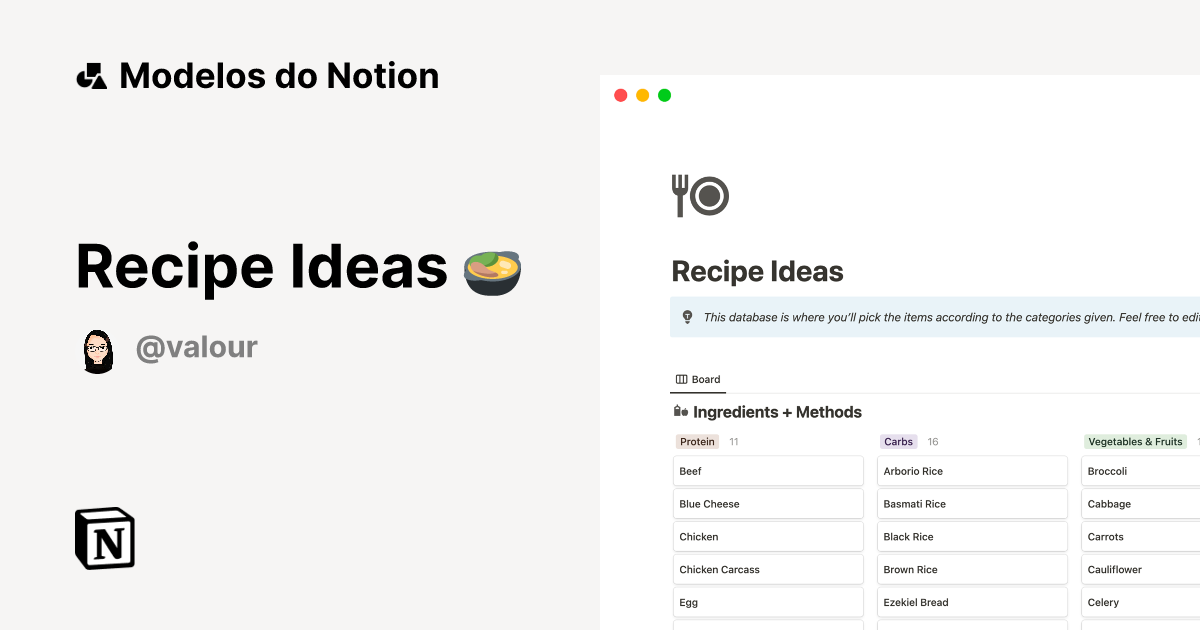 Modelo Recipe Ideas 🍲 | Marketplace do Notion