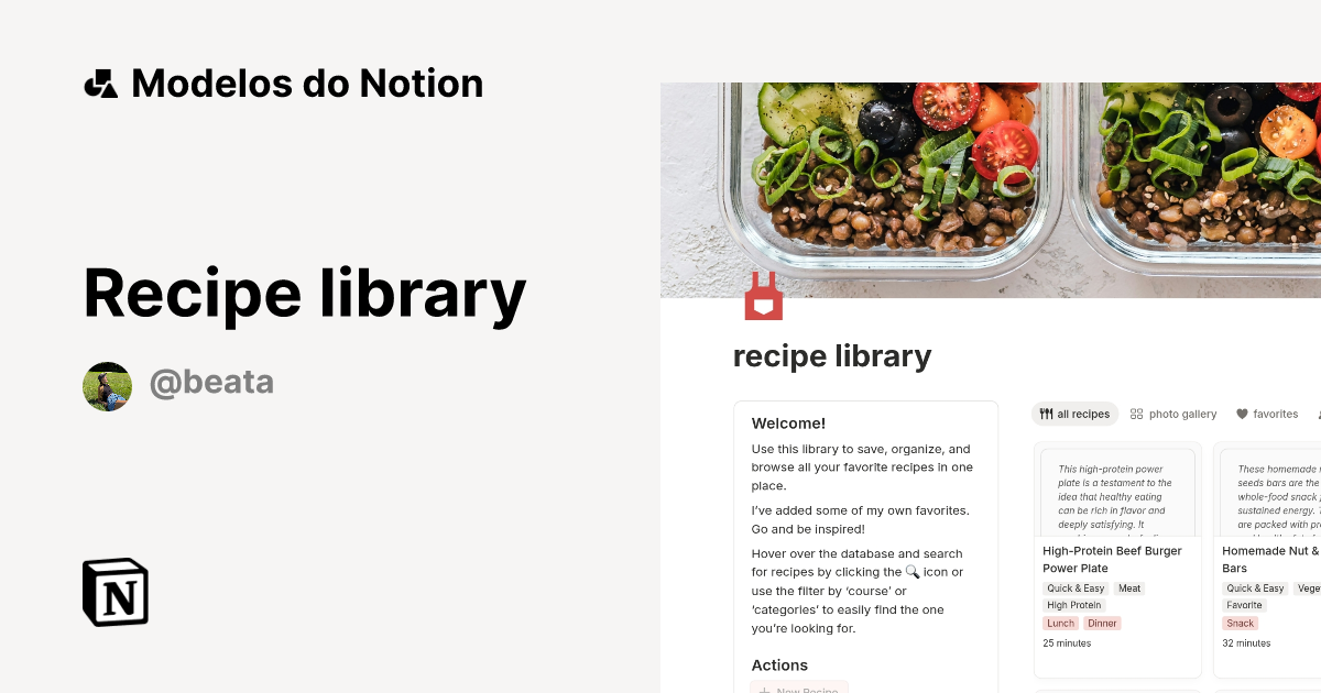 Recipe library Modelo por Beata Builds | Marketplace do Notion