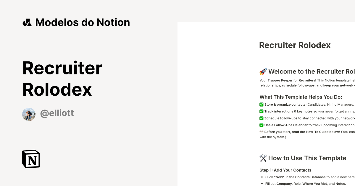 Recruiter Rolodex Modelo por Elliott Chenger | Marketplace do Notion