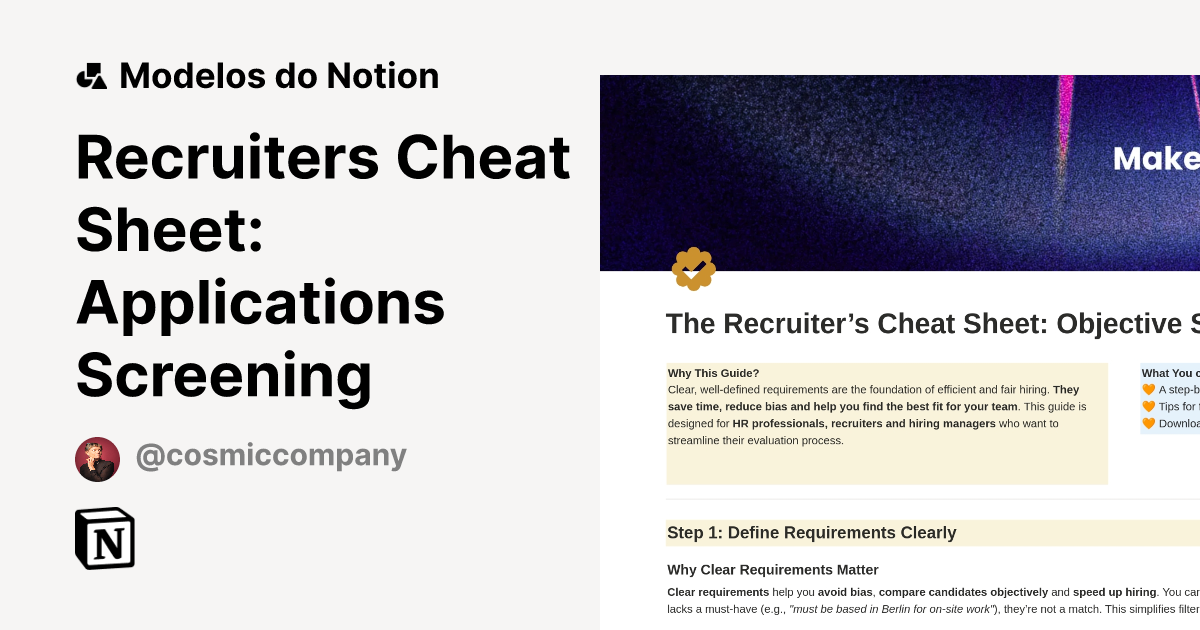 Modelo Recruiters Cheat Sheet: Applications Screening | Marketplace do ...