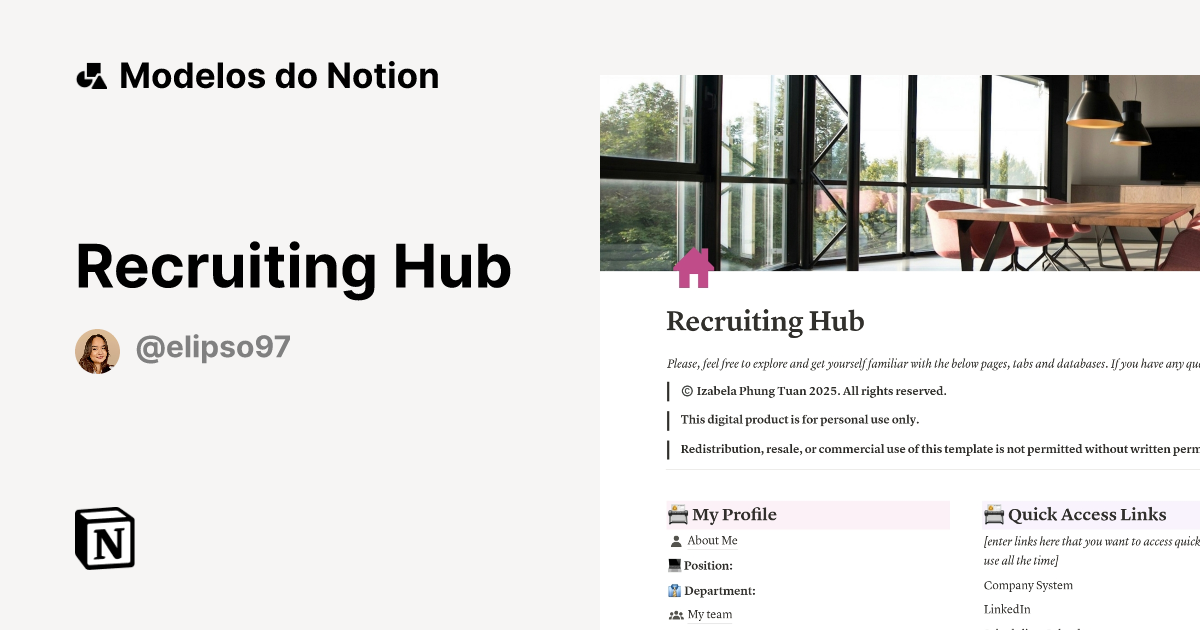 Recruiting Hub Modelo por Izabela | Marketplace do Notion