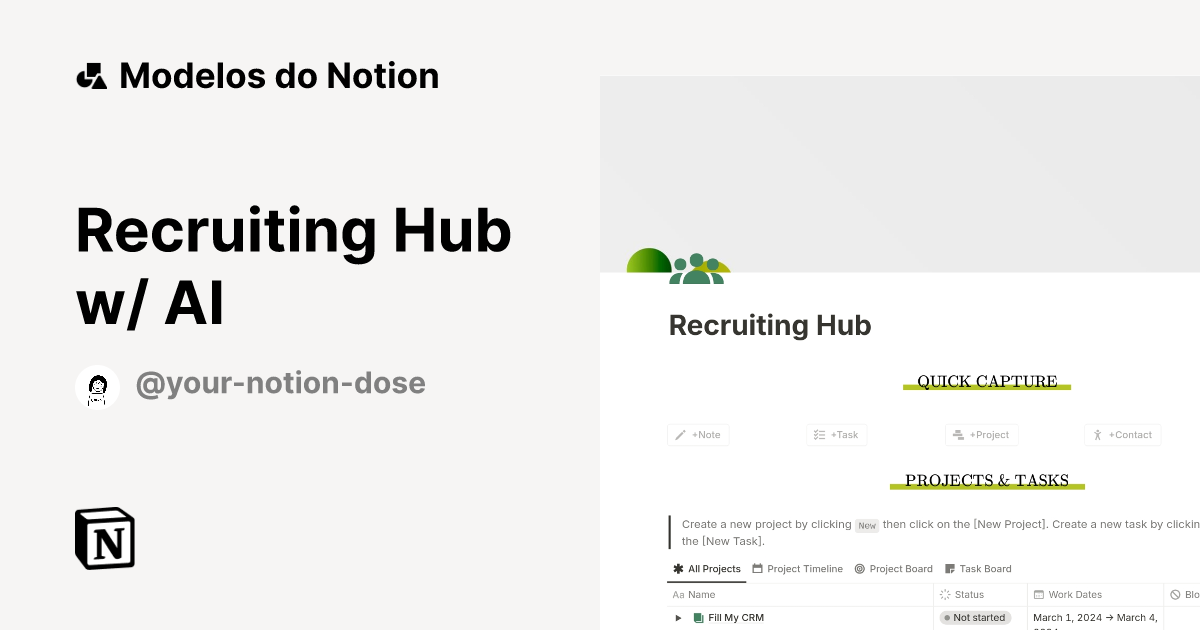 Recruiting Hub w/ AI Modelo por Your Notion Dose | Marketplace do Notion