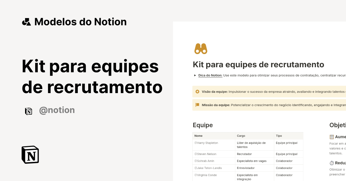 Kit para equipes de recrutamento Modelo por Notion | Marketplace do Notion