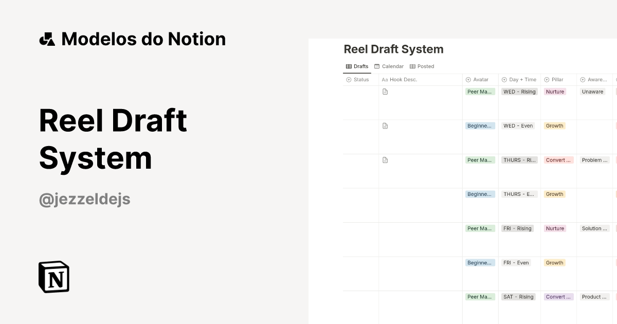 Modelo Reel Draft System | Marketplace do Notion