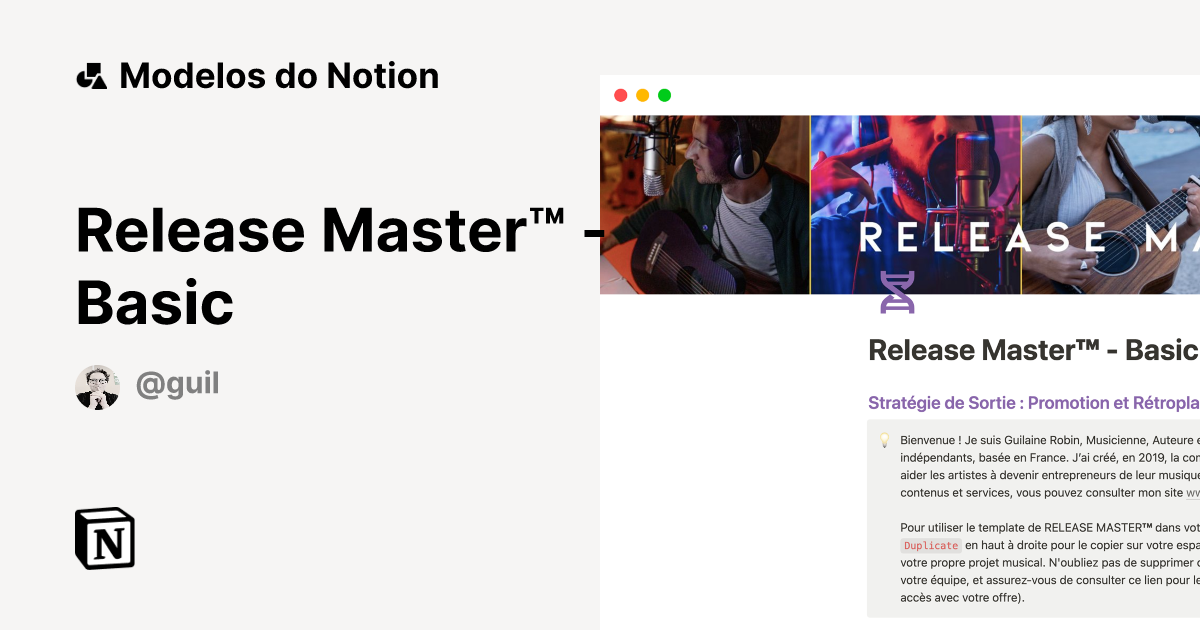 Release Master™ - Basic Modelo por Guilaine Robin | Marketplace do Notion