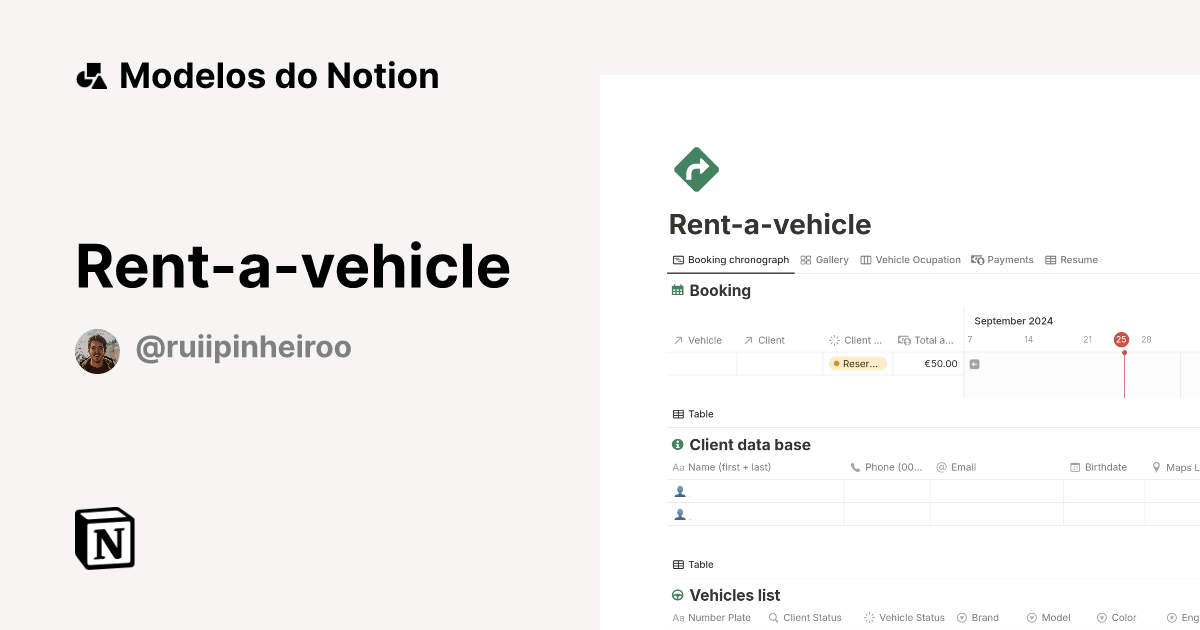 Modelo Rent-a-vehicle | Marketplace do Notion