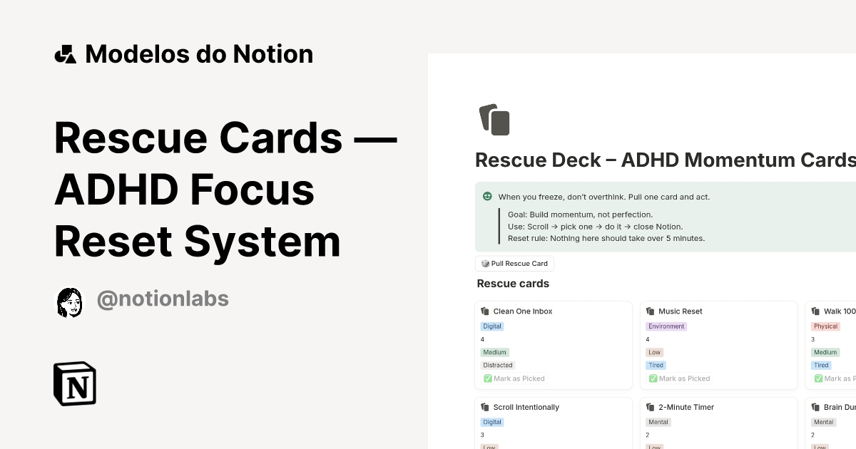 Rescue Cards — ADHD Focus Reset System Modelo por Smart Notion ...