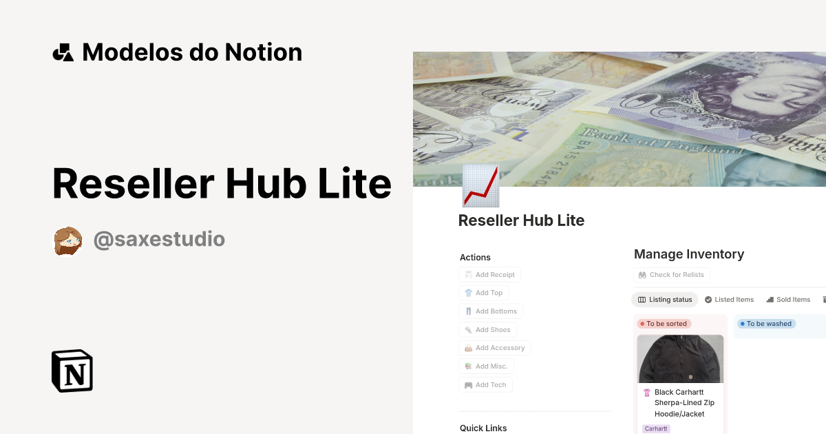 Modelo Reseller Hub Lite | Marketplace do Notion