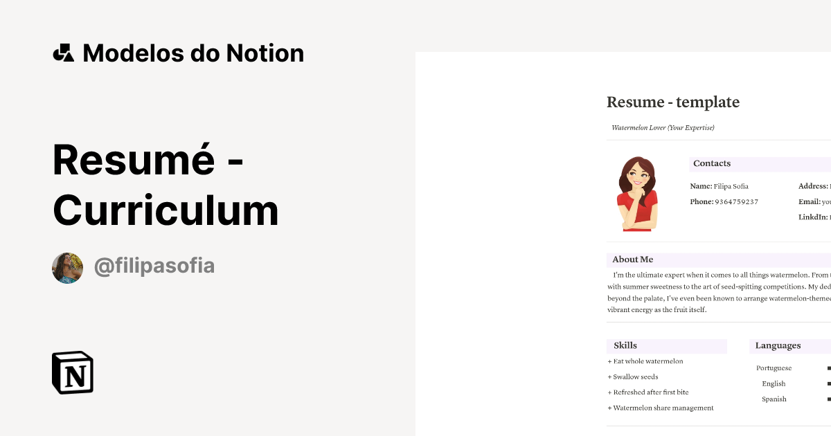 Modelo Resumé - Curriculum | Marketplace do Notion