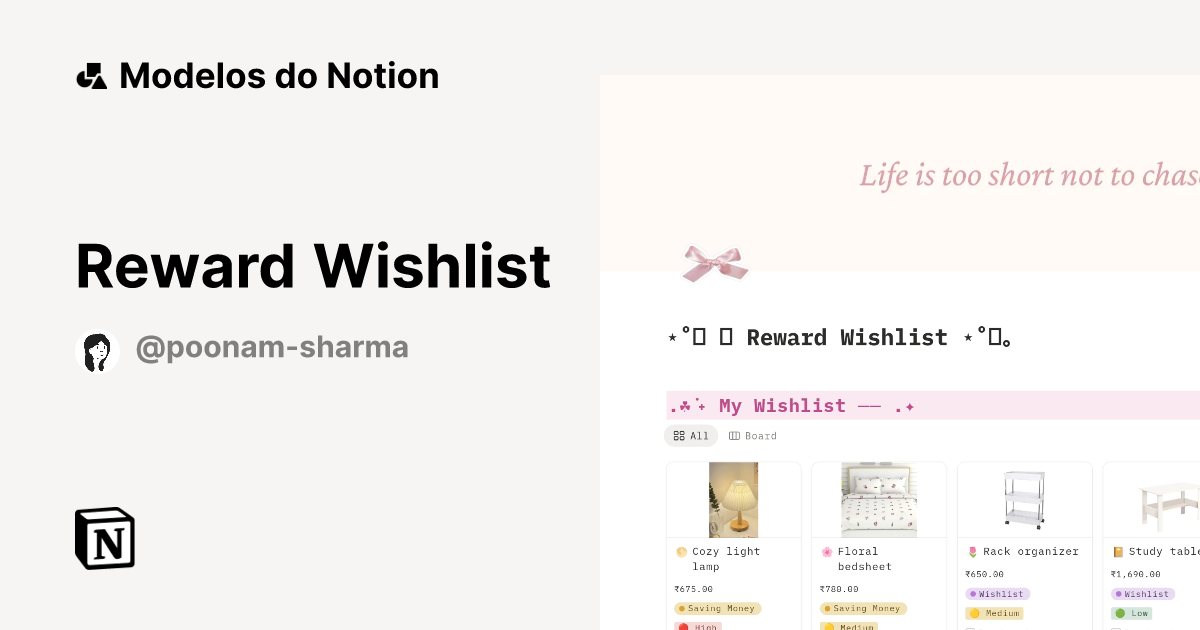 Modelo Reward Wishlist | Marketplace do Notion