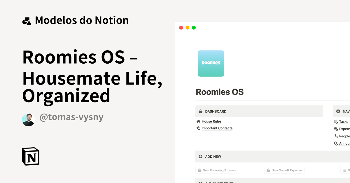 Modelo Roomies OS – Housemate Life, Organized | Marketplace do Notion