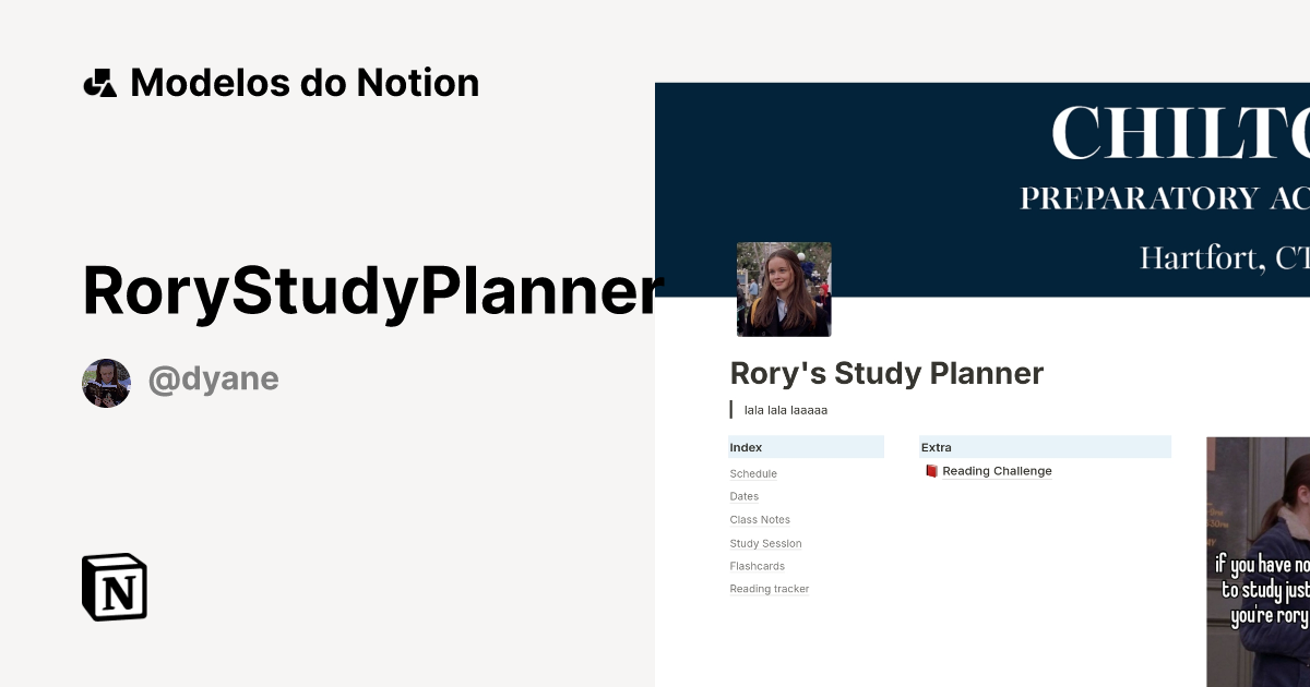 RoryStudyPlanner Modelo por Dyane | Marketplace do Notion