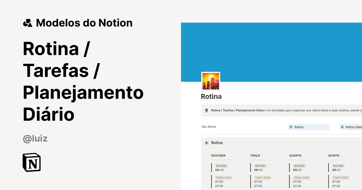 Modelo Rotina / Tarefas / Planejamento Diário | Marketplace do Notion