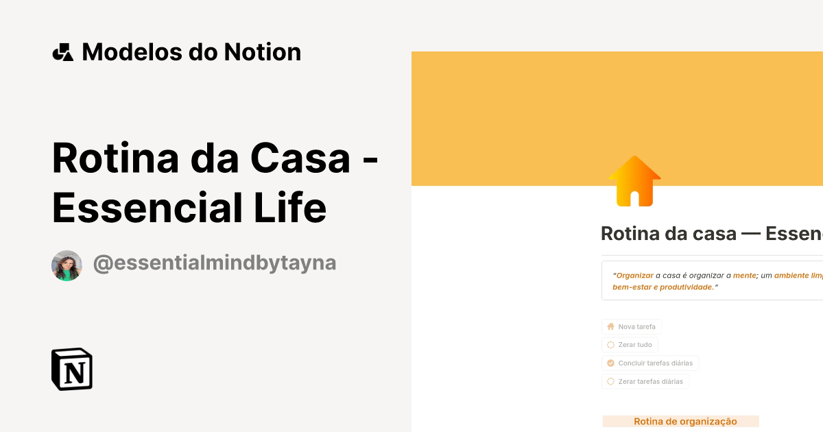 Modelo Rotina da Casa - Essencial Life | Marketplace do Notion