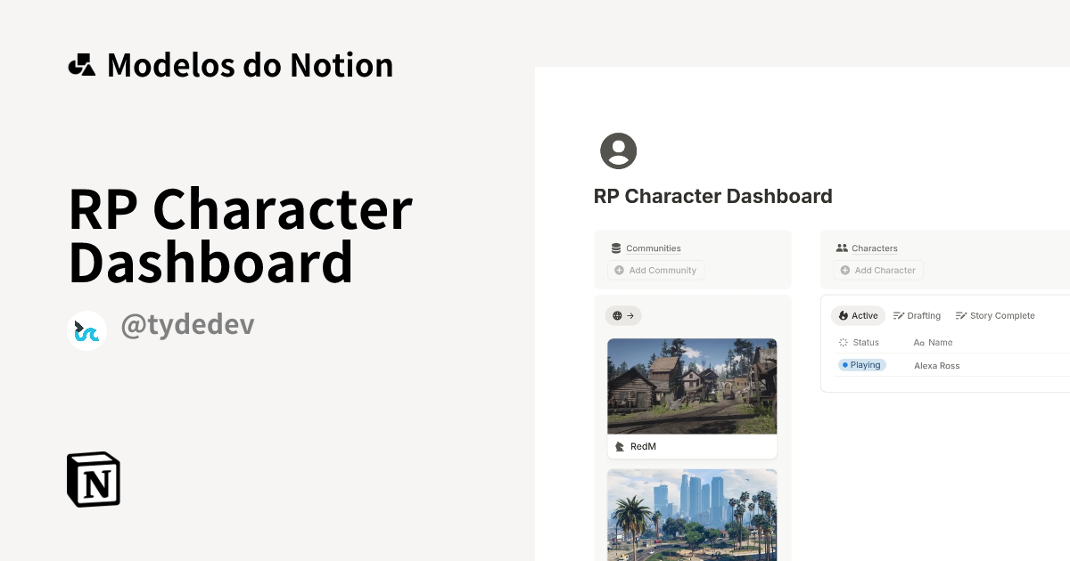 Modelo RP Character Dashboard | Marketplace do Notion