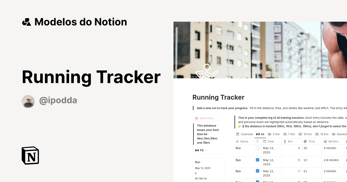 Modelo Running Tracker | Marketplace do Notion