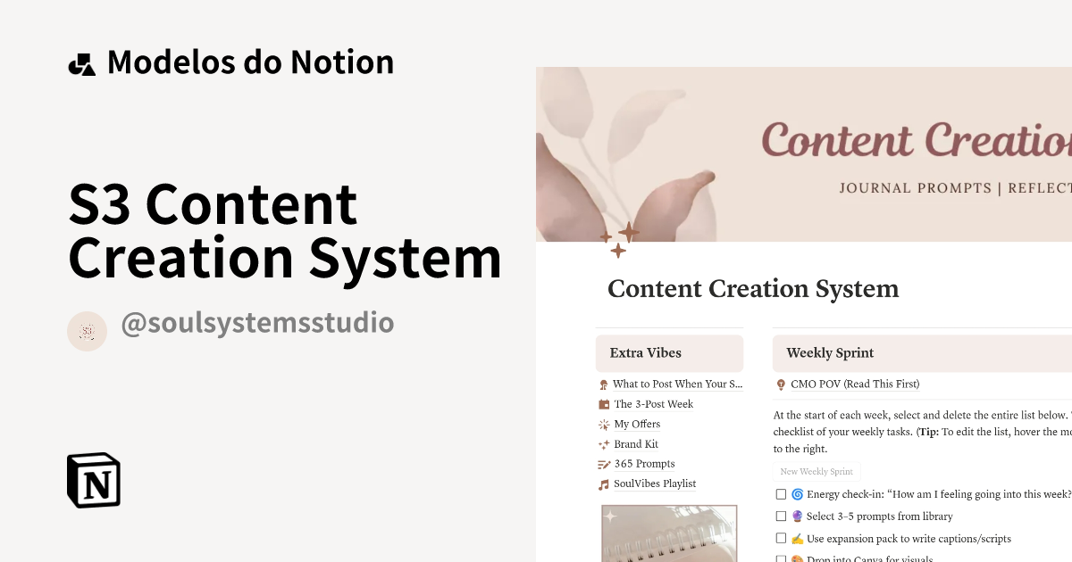 S3 Content Creation System Modelo por Soul Systems Studio | Marketplace do Notion