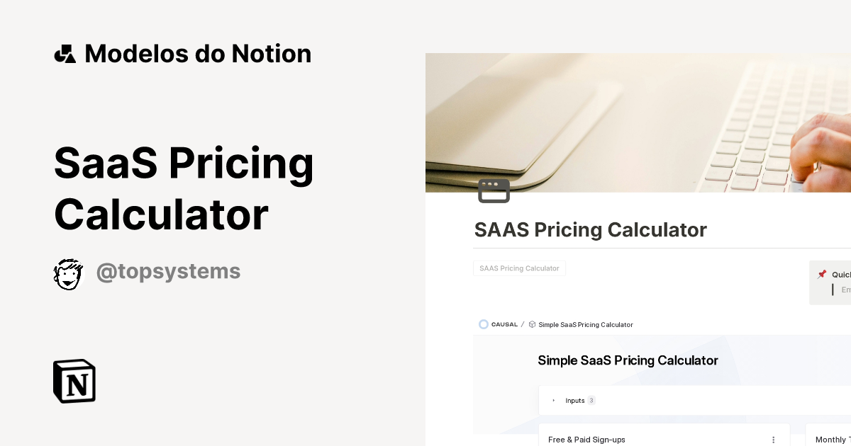 Modelo SaaS Pricing Calculator | Marketplace do Notion