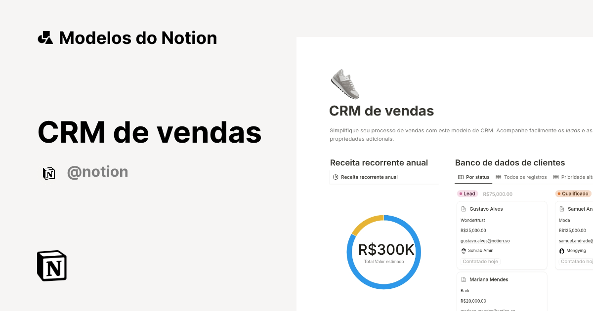 CRM de vendas Modelo por Notion | Marketplace do Notion