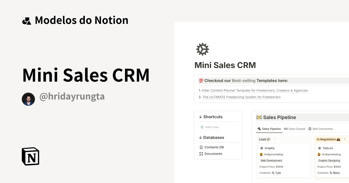 Modelo Mini Sales CRM | Marketplace do Notion