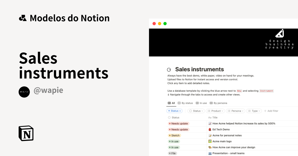 Sales instruments Modelo por Studio Wapie | Marketplace do Notion