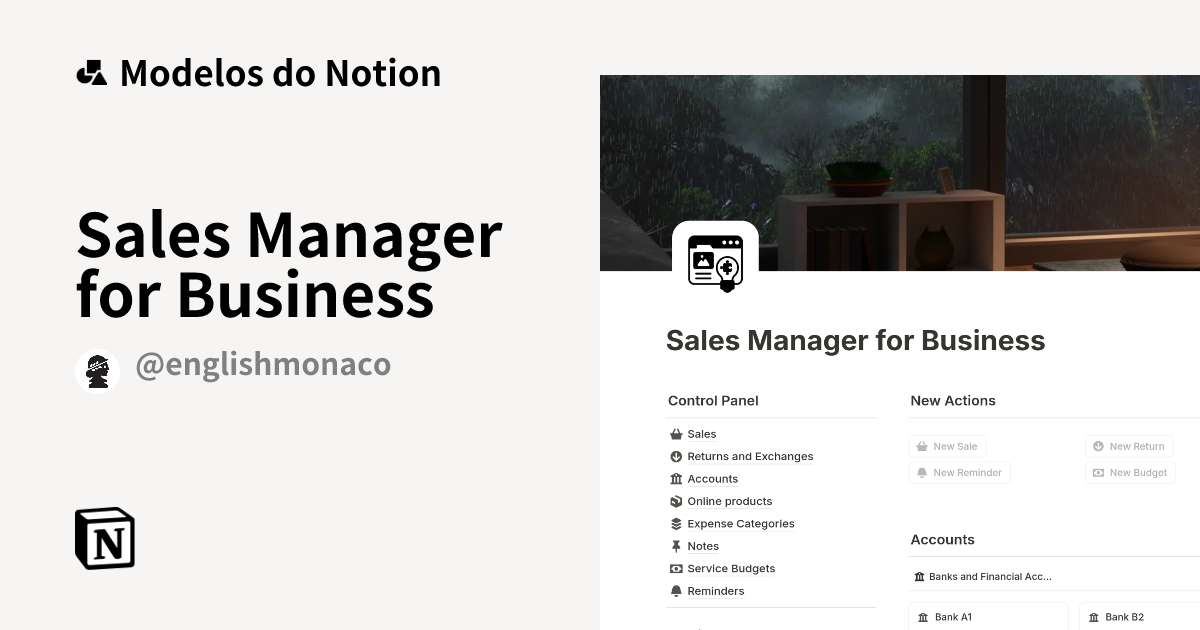 Sales Manager for Business Modelo por Mónaco | Marketplace do Notion