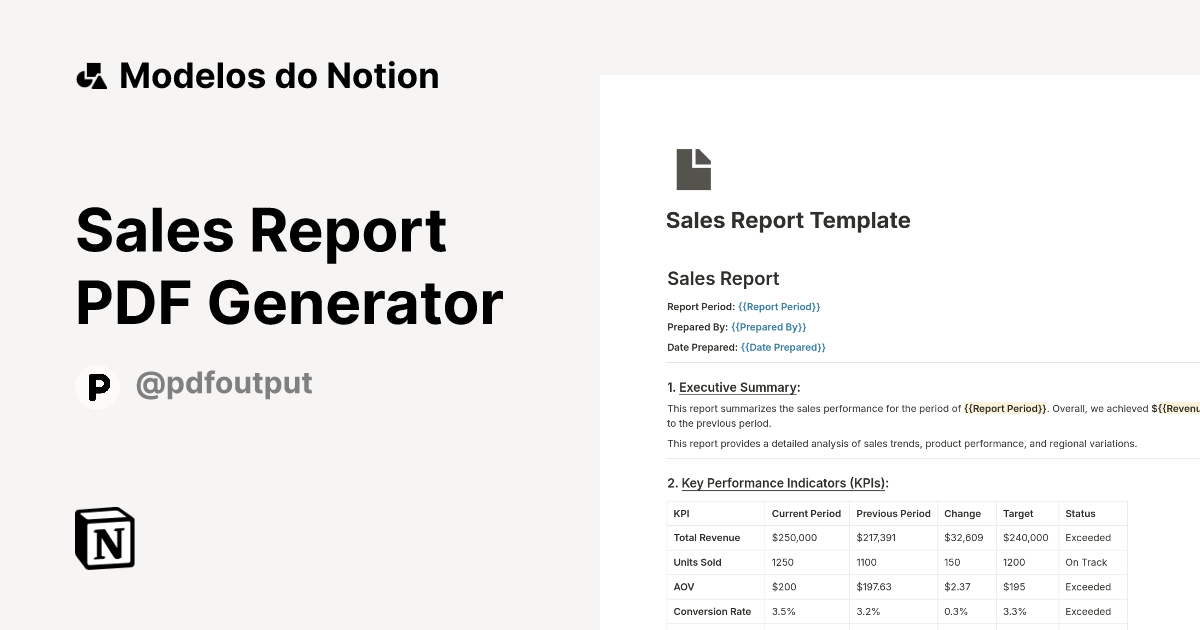 Modelo Sales Report PDF Generator | Marketplace do Notion