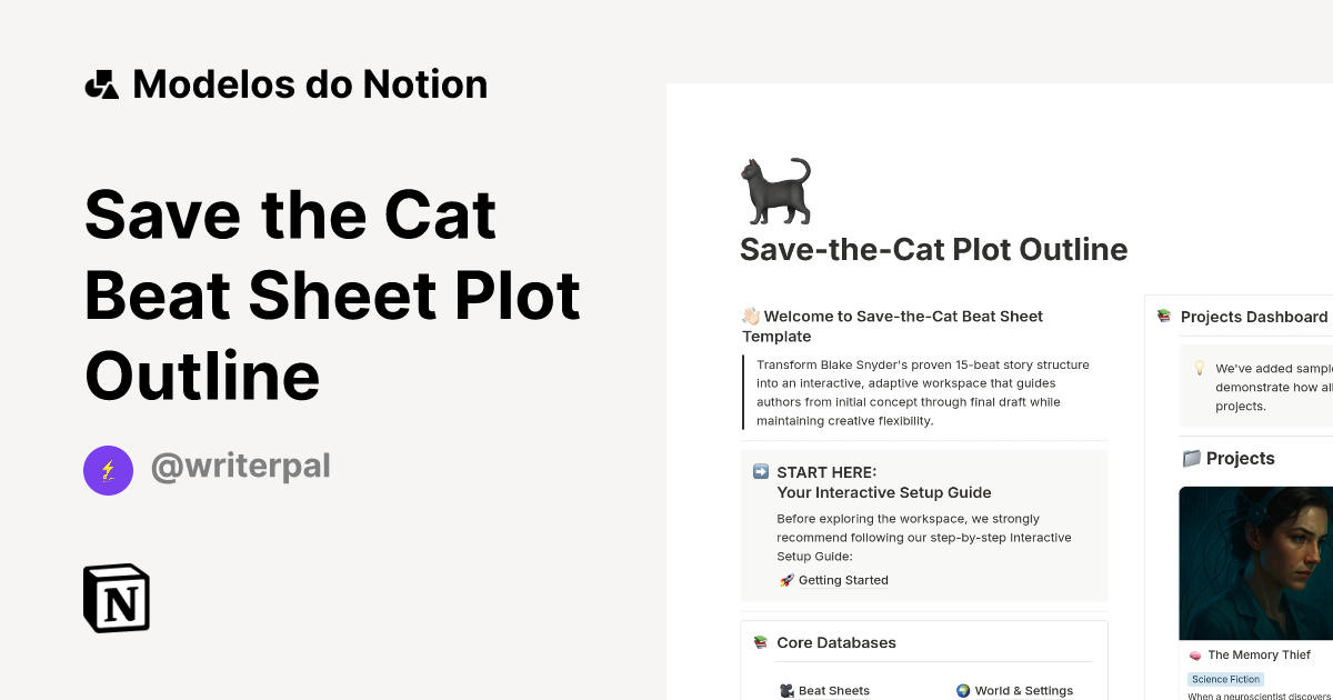Save the Cat Beat Sheet Plot Outline Modelo por writerpal | Marketplace do Notion