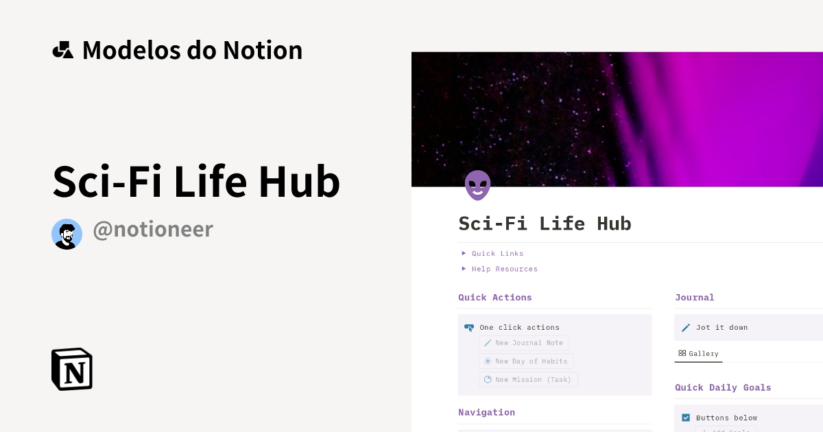 Sci-Fi Life Hub Modelo por Con The Notioneer | Marketplace do Notion