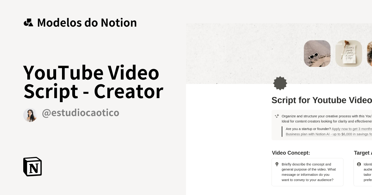 Modelo YouTube Video Script - Creator | Marketplace do Notion