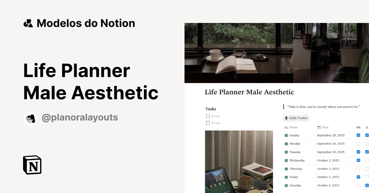 Life Planner Male Aesthetic Modelo por Planora | Marketplace do Notion