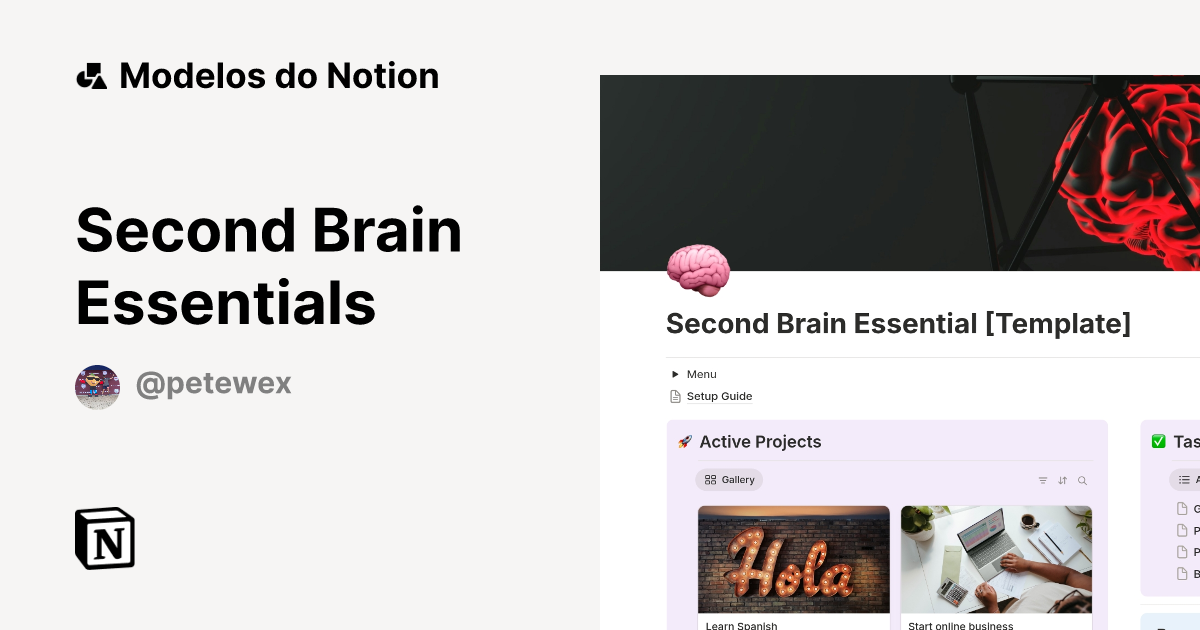 Second Brain Essentials Modelo por Peter Wechsler | Marketplace do Notion