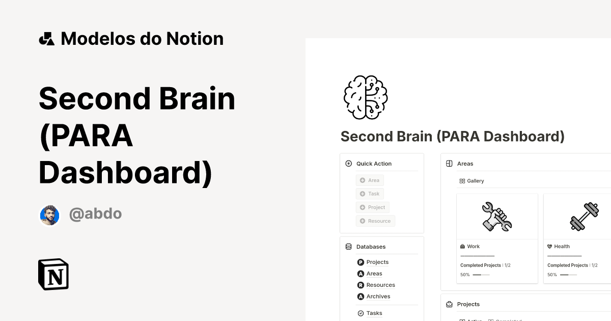 Modelo Second Brain (PARA Dashboard) | Marketplace do Notion