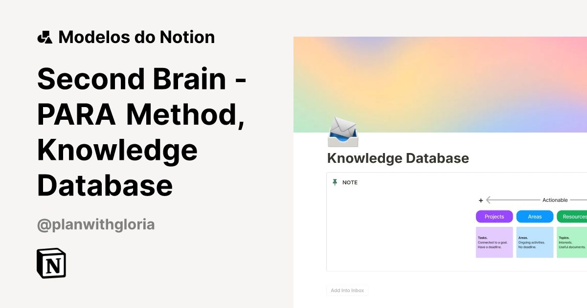 Modelo Second Brain - PARA Method, Knowledge Database | Marketplace do ...