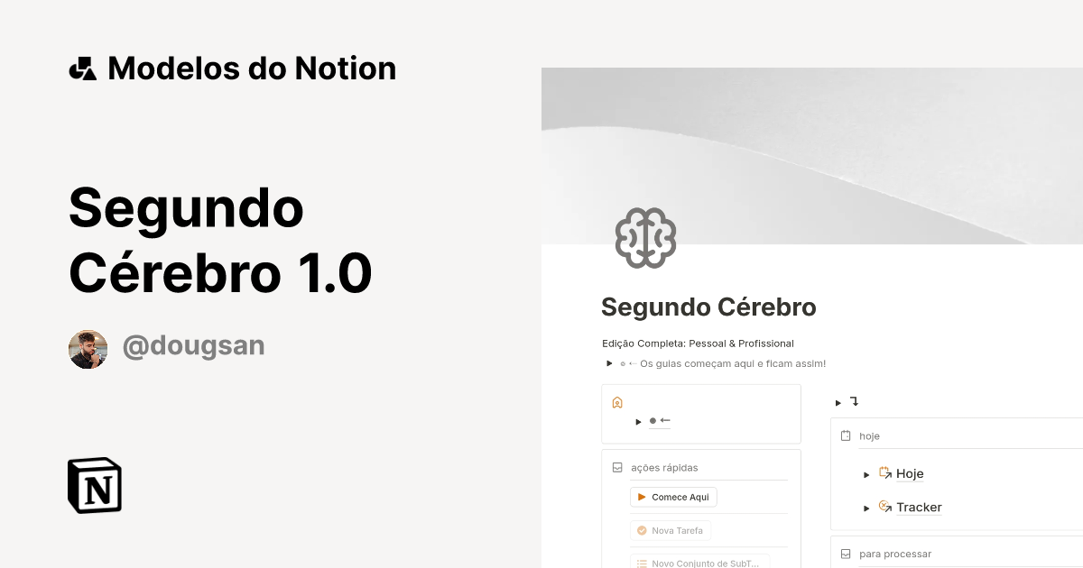 Segundo Cérebro 1.0 Modelo por Douglas Santana | Marketplace do Notion
