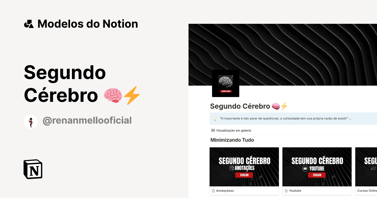 Segundo Cérebro 🧠⚡️ Modelo por Renan Mello - CEO | Marketplace do Notion
