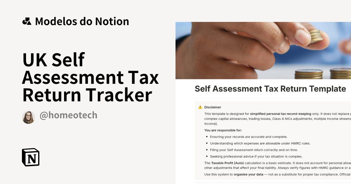 UK Self Assessment Tax Return Tracker Modelo por HomeoTech ...
