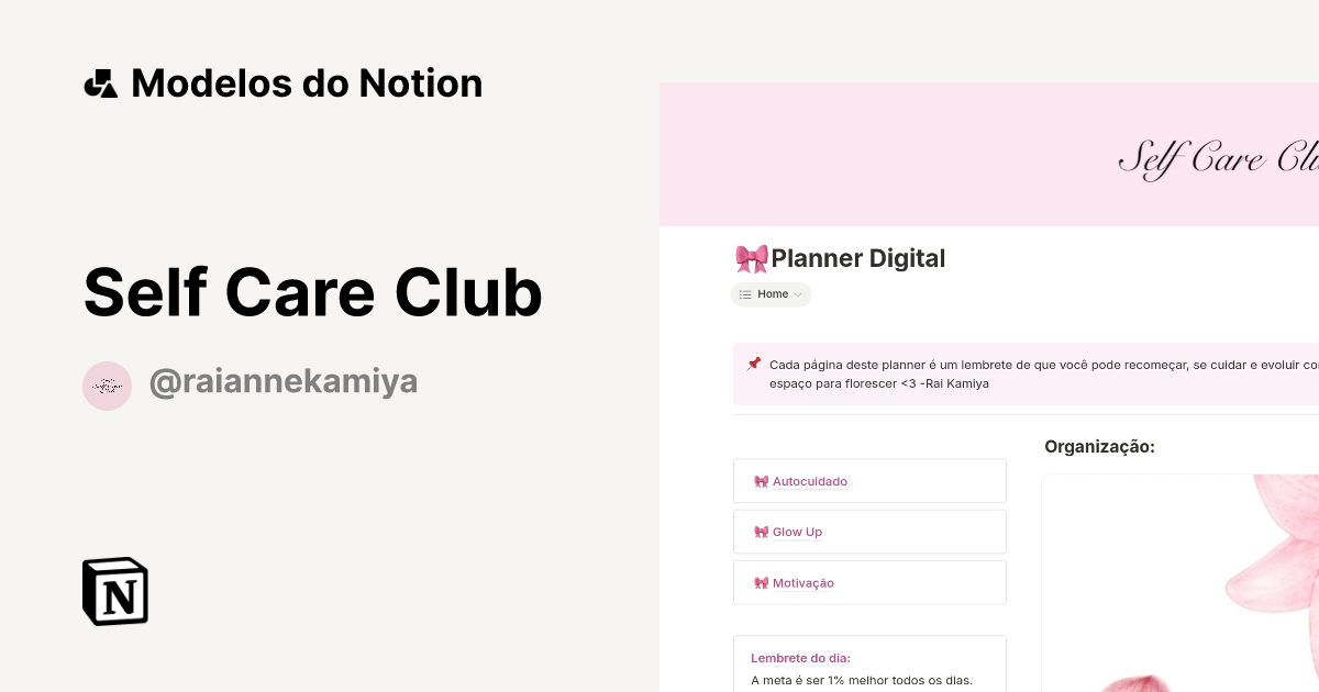 Modelo Self Care Club | Marketplace do Notion