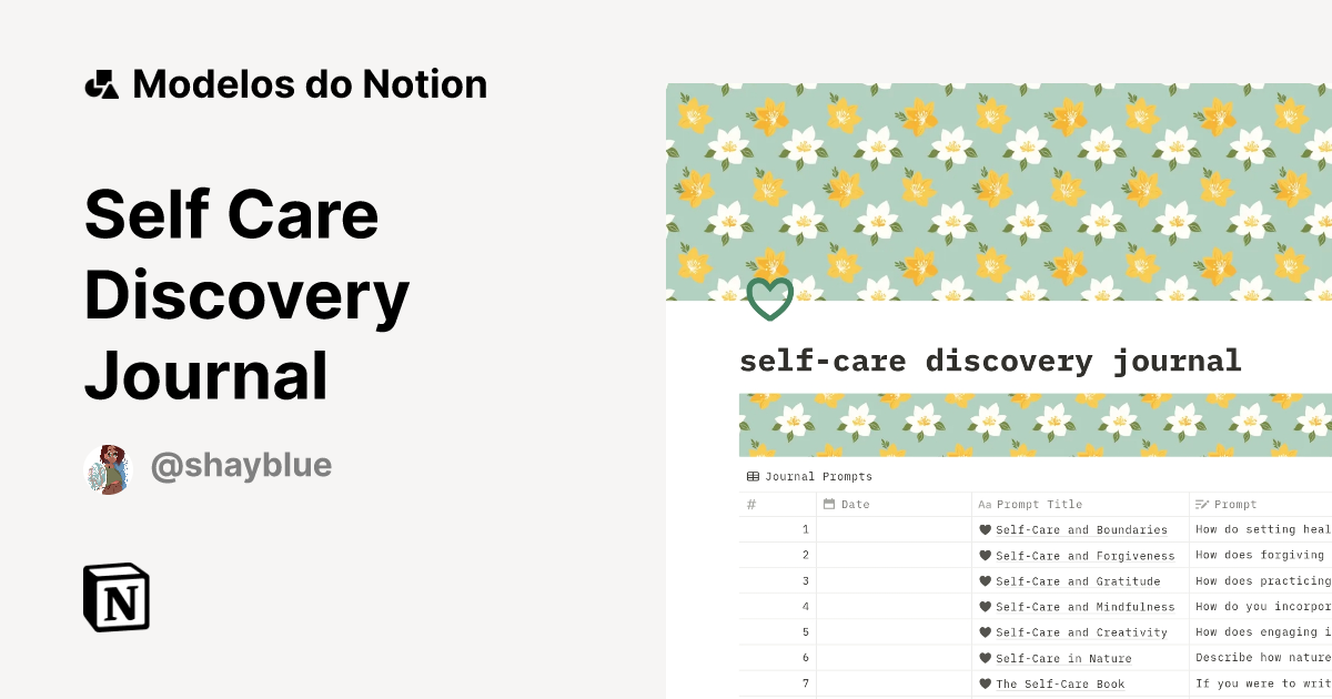 Modelo Self Care Discovery Journal | Marketplace do Notion