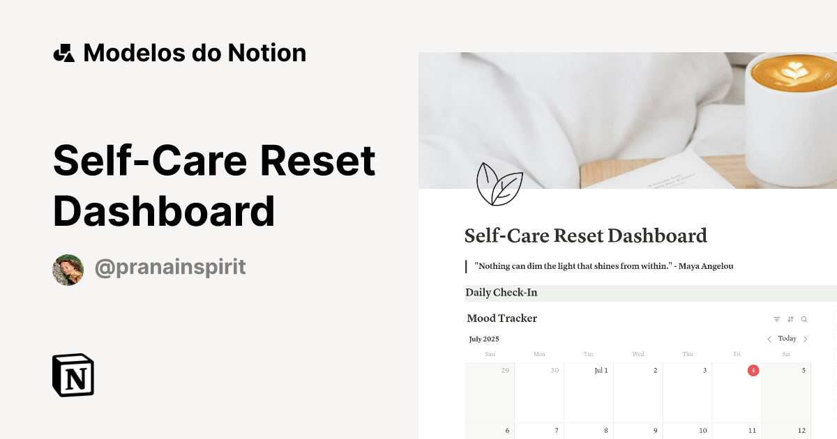 Modelo Self-Care Reset Dashboard | Marketplace do Notion