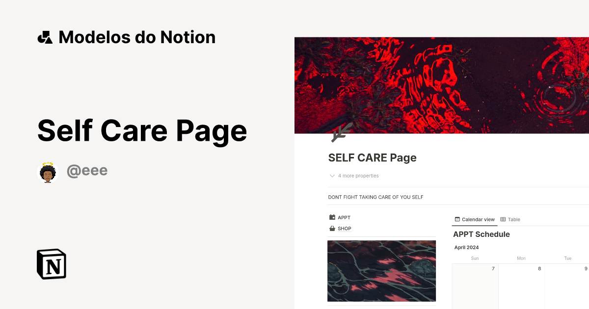 Modelo Self Care Page | Marketplace do Notion