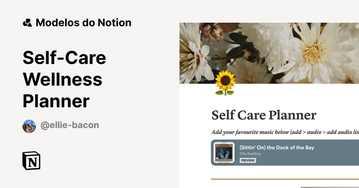 Self-Care Wellness Planner Modelo por Ellie Bacon | Marketplace do Notion