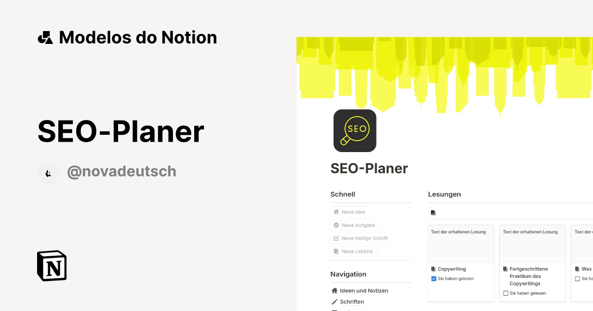 Modelo SEO-Planer | Marketplace do Notion