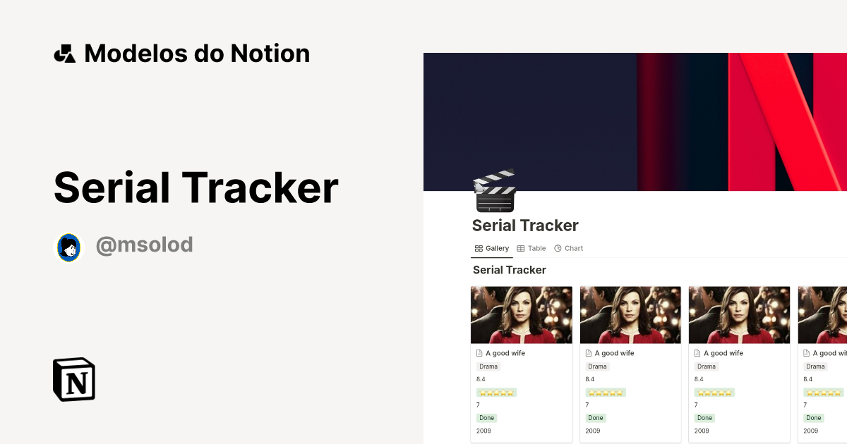 Serial Tracker Modelo por Margo | Marketplace do Notion