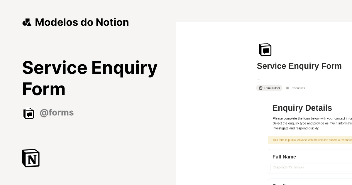 Service Enquiry Form Modelo por Forms | Marketplace do Notion