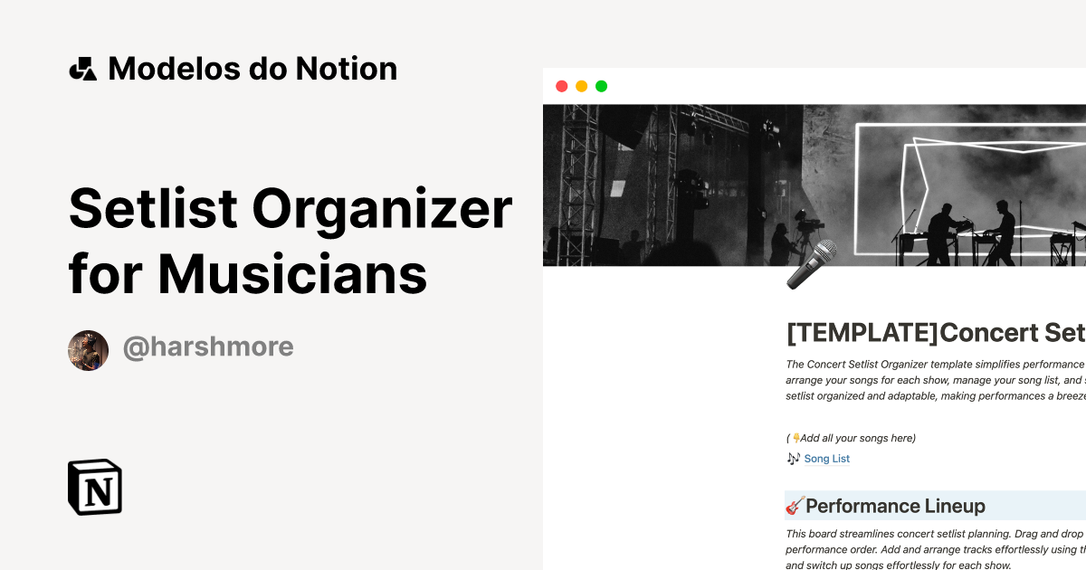 Modelo Setlist Organizer for Musicians | Marketplace do Notion