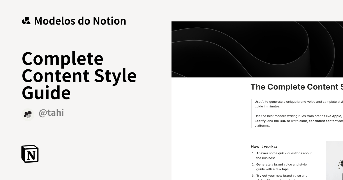 Complete Content Style Guide Modelo por Tahi | Marketplace do Notion